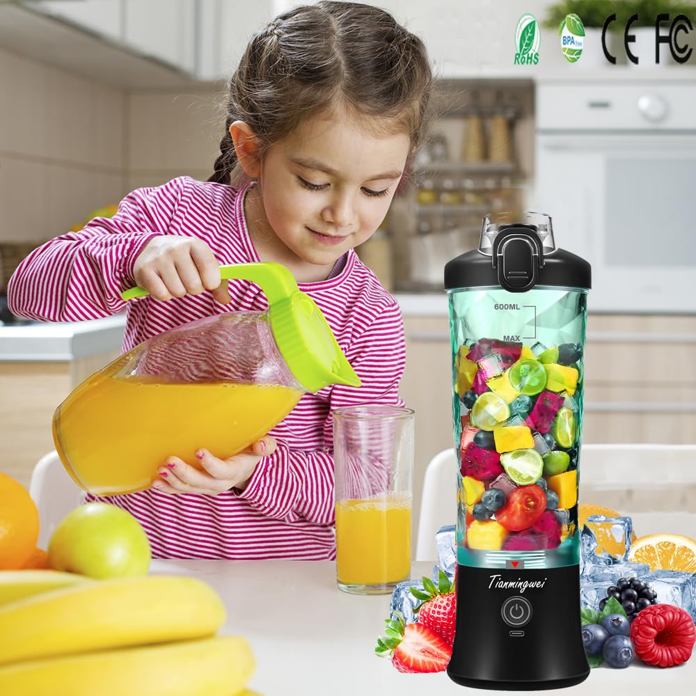 Tianmingwei Portable Blender 20oz USB Rechargeable Cup Juice Lemon Vegetables Fruit Milkshake Smoothie Reamers Bottle Making it Perfect for Indoor, Outdoor, Travel, Sports, or Class