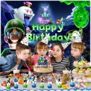 25pcs Luigi Mansion Cake Decorations with 1pcs Cake Topper, 24pcs Cupcake Toppers for Luigi Mansion Birthday Party Supplies