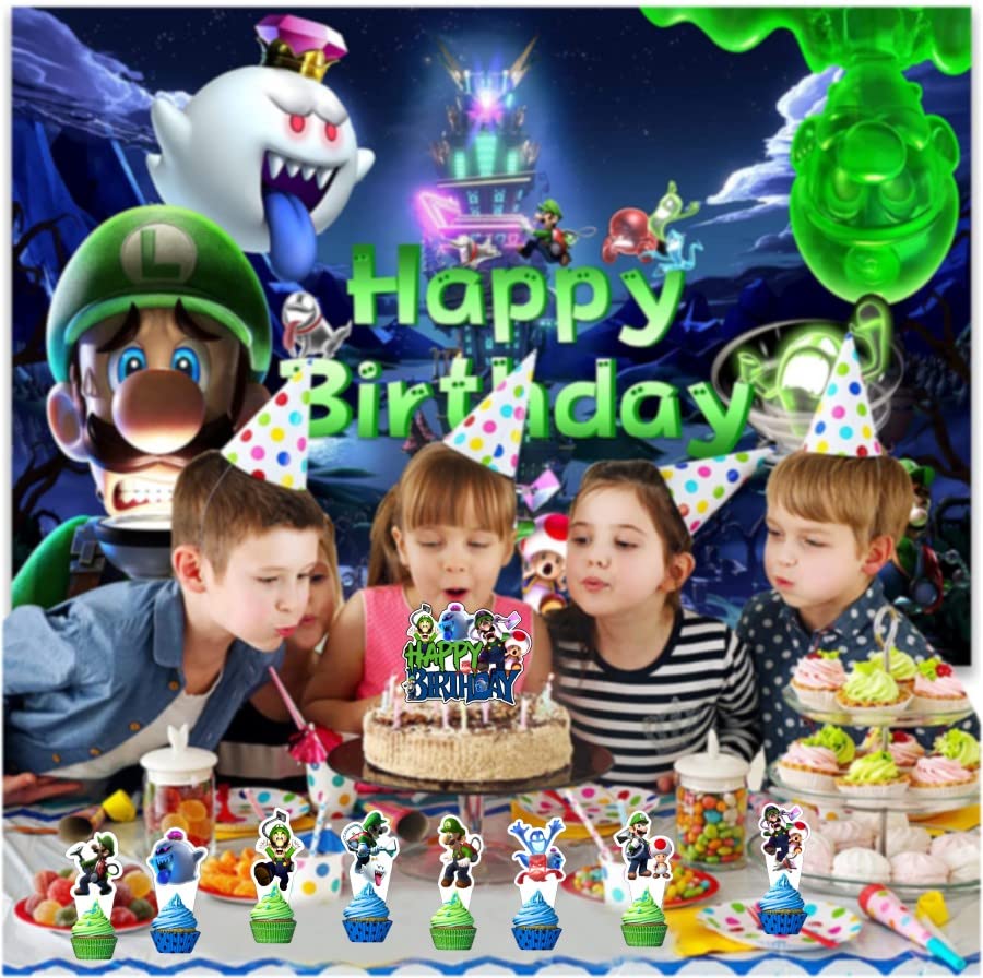 25pcs Luigi Mansion Cake Decorations with 1pcs Cake Topper, 24pcs Cupcake Toppers for Luigi Mansion Birthday Party Supplies