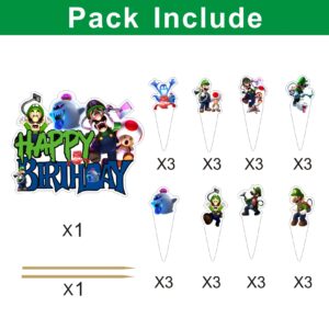 25pcs Luigi Mansion Cake Decorations with 1pcs Cake Topper, 24pcs Cupcake Toppers for Luigi Mansion Birthday Party Supplies