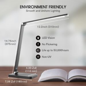 mafiti LED Desk Lamp Dimmable Table Lamp 5 Lighting Modes 3 Brightness Levels Foldable Desk Light Lamp for Home Office with Adjustable Arm, USB Charging Port, Touch Control,Bedside Lamp Reading Study