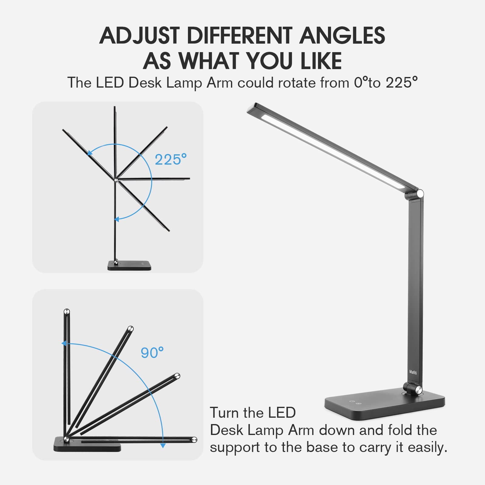 mafiti LED Desk Lamp Dimmable Table Lamp 5 Lighting Modes 3 Brightness Levels Foldable Desk Light Lamp for Home Office with Adjustable Arm, USB Charging Port, Touch Control,Bedside Lamp Reading Study