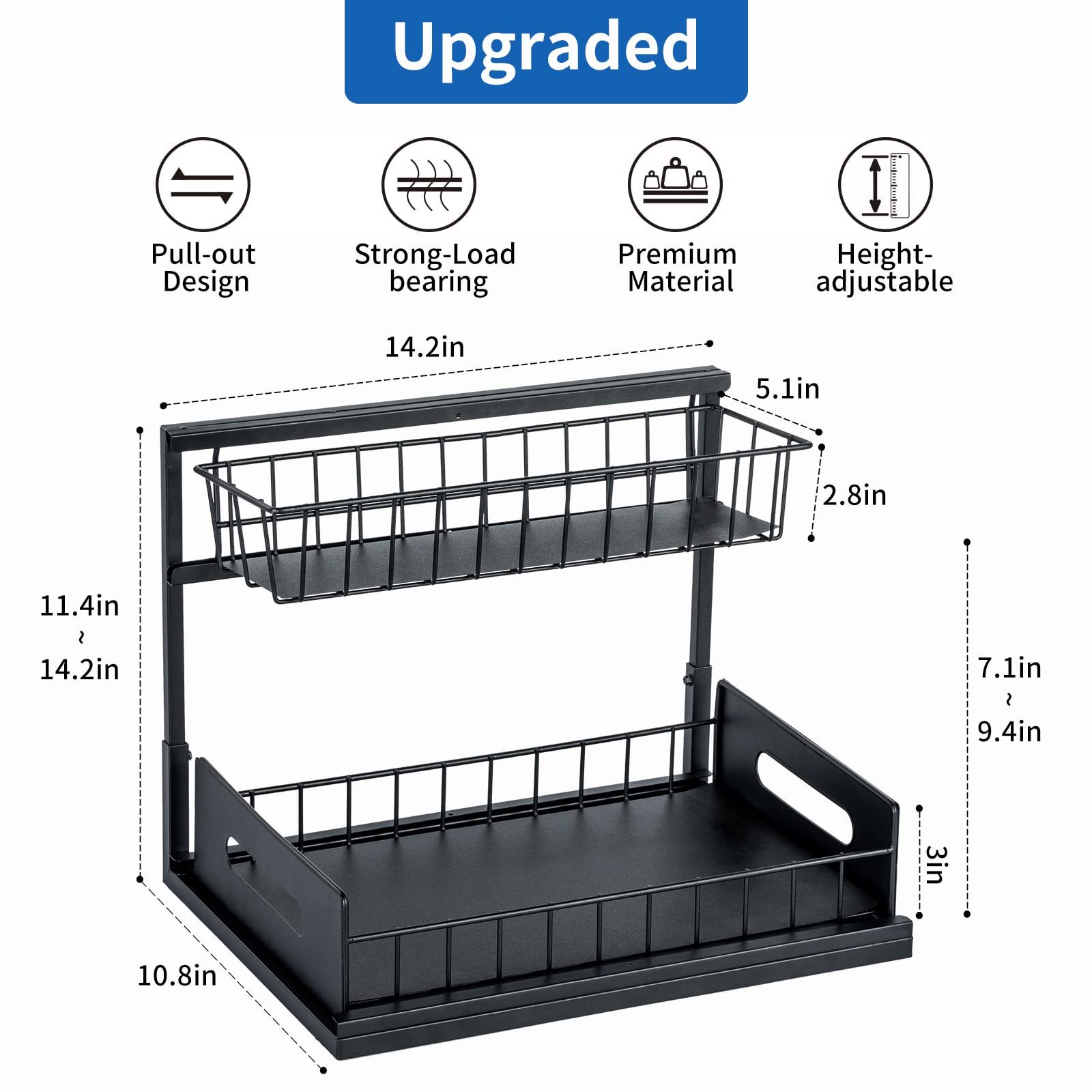 Under Sink Organizers and Storage,2-Tier L-Shaped Sliding Kitchen and Bathroom Cabinet Organizer,Pull-Out Double Shelf Drawer,Under Sink Shelf,Cabinet Organizer for Kitchen and Bathroom Storage