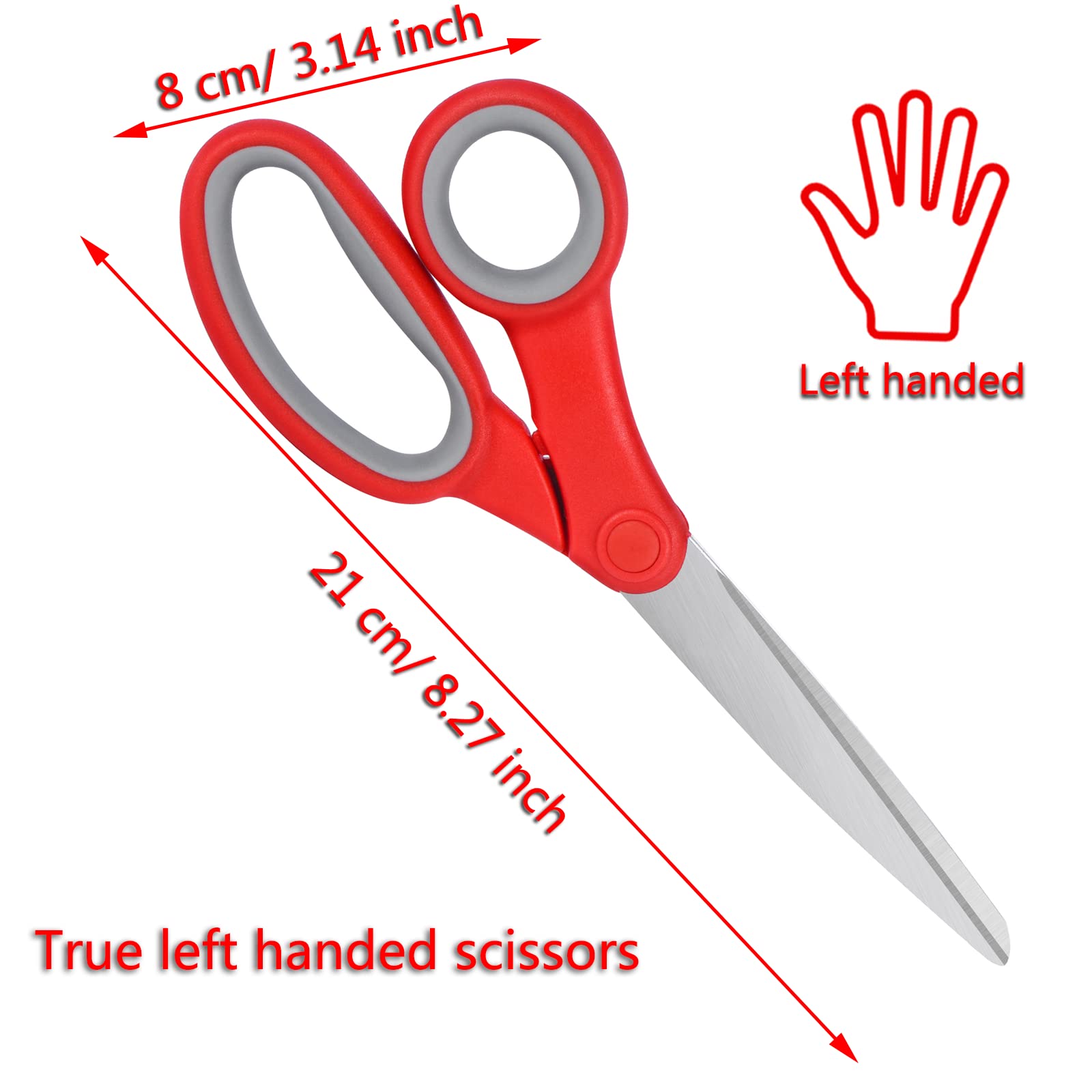 Balaipor Left Handed Scissors, 8" All Purpose Lefty Stainless Steel Scissors for Adults School Student Kids, Great for Craft, Office, Sewing, Fabric, Red (1 Pack)