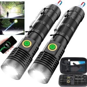 Flashlights High Lumens Rechargeable(Battery Included), 20000 Lumens Super Bright Powerful Small Magnetic Flashlight, 6 Mode, Zoomable, Waterproof, Handheld Flashlight for Camping Hiking 2 Pack