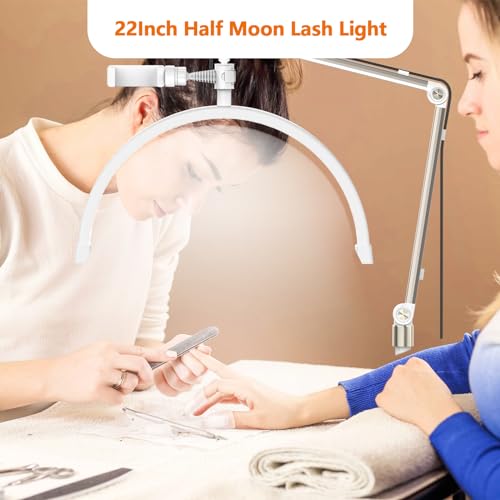 Yofuly Lash Light for Eyelash Extensions, LED Lash Lamp with Phone Holder, Esthetician Light Half Moon Desk Lamp for Nails, Tattoo