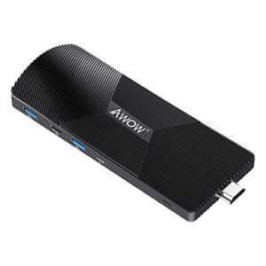 awow fanless mini pc stick windows 11 pro celeron j4105 8gb 128gb, micro desktop computer stick support hdmi/mini dp dual 4k 60hz, wifi/bt/gigabit ethernet, stick pc for business/office/home/iot