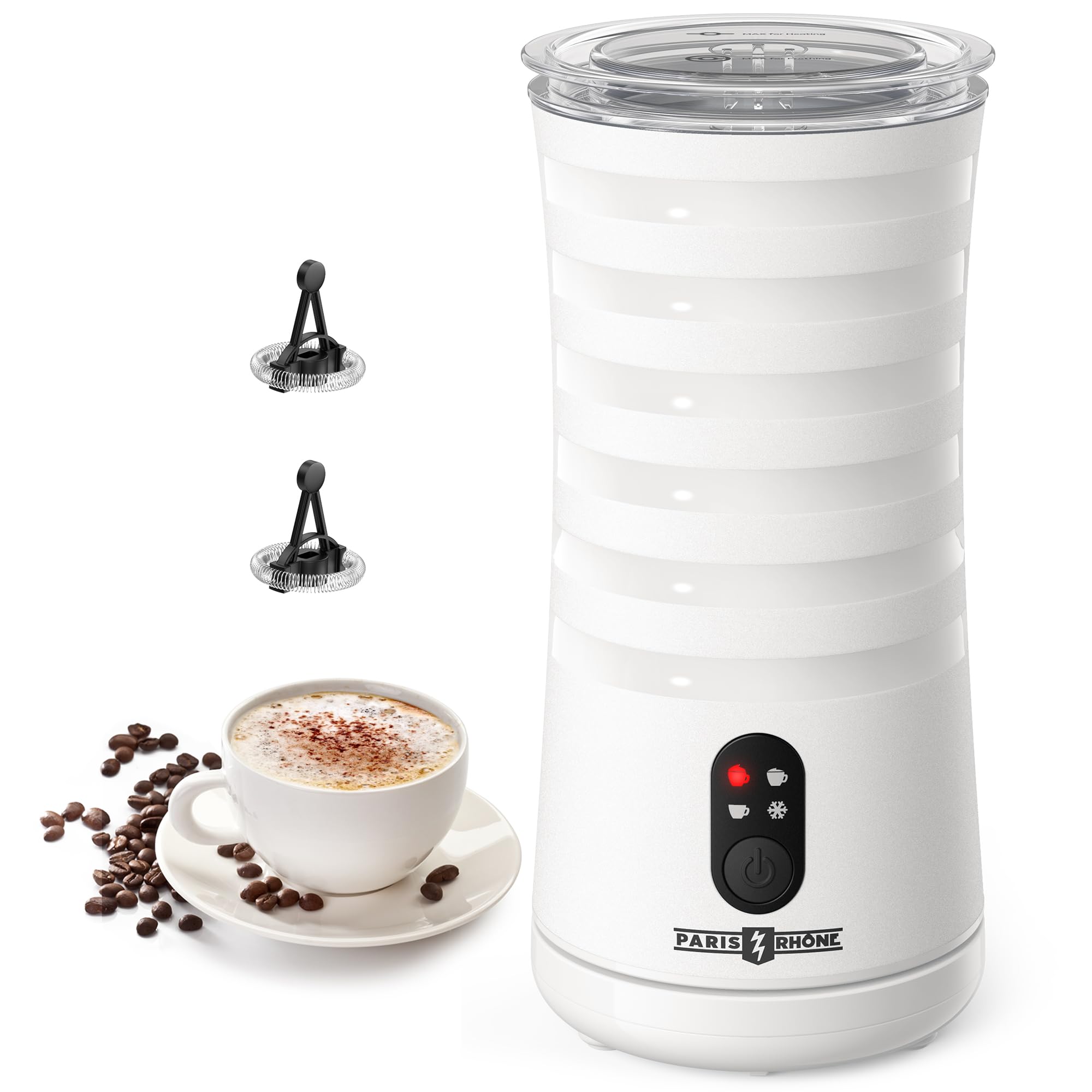 Milk Frother, Paris Rhône Milk Frother and Steamer for Hot and Cold Foam, 4-in-1 Electric Milk frother for Coffee, Quiet Milk Steamer with Auto Shut Off, Milk Warmer for Latte