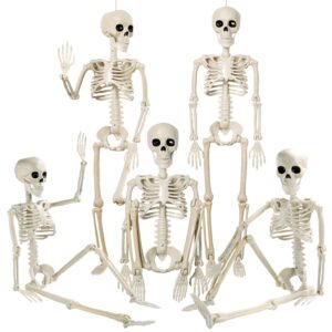 5 packs halloween hanging decorations, 16" size skeleton with movable joints, indoor and outdoor party decor for haunted house yard patio lawn garden