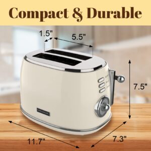 CORCHEVEL Retro 2 Slice Stainless Steel Toaster with Removable Crumb Tray, 6 Bread Shade Settings, Bagel, Defrost and Cancel Options (White)