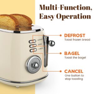 CORCHEVEL Retro 2 Slice Stainless Steel Toaster with Removable Crumb Tray, 6 Bread Shade Settings, Bagel, Defrost and Cancel Options (White)