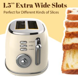 CORCHEVEL Retro 2 Slice Stainless Steel Toaster with Removable Crumb Tray, 6 Bread Shade Settings, Bagel, Defrost and Cancel Options (White)