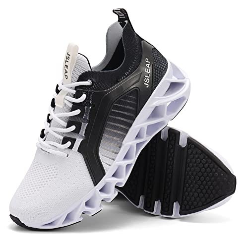 JSLEAP Womens Running Shoes Walking Athletic for Women Casual Slip Fashion Sports Outdoor Shoes,US 9,Black White