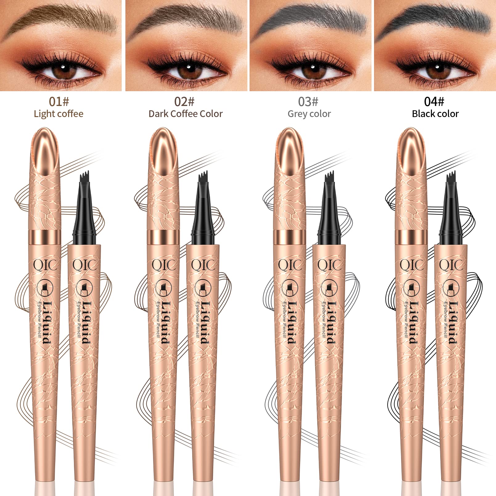 ObiPosay Waterproof Dark Brown Eyebrow Microblading Pen - Four Point Brow Pen for Natural-Looking Eyebrows, Long-Lasting and Smudge-Proof.(Dark Brown/02)