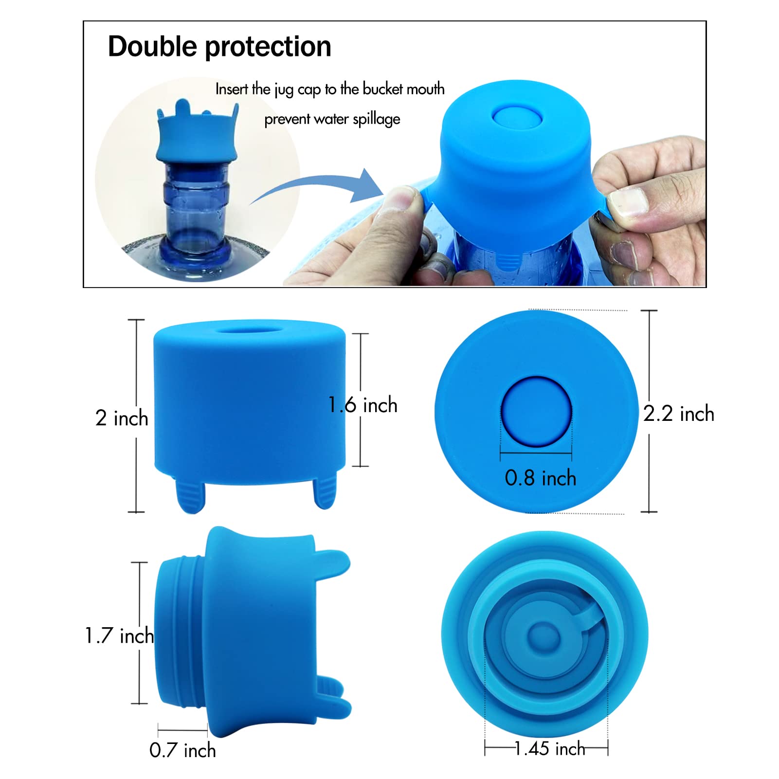 Feesrivers 3 &5 Gallon Water Jug Cap,Food Grade Silicone Reusable Replacement Caps, Double Protection Caps fit all 55mm Bucket Water Dispenser Caps (3)