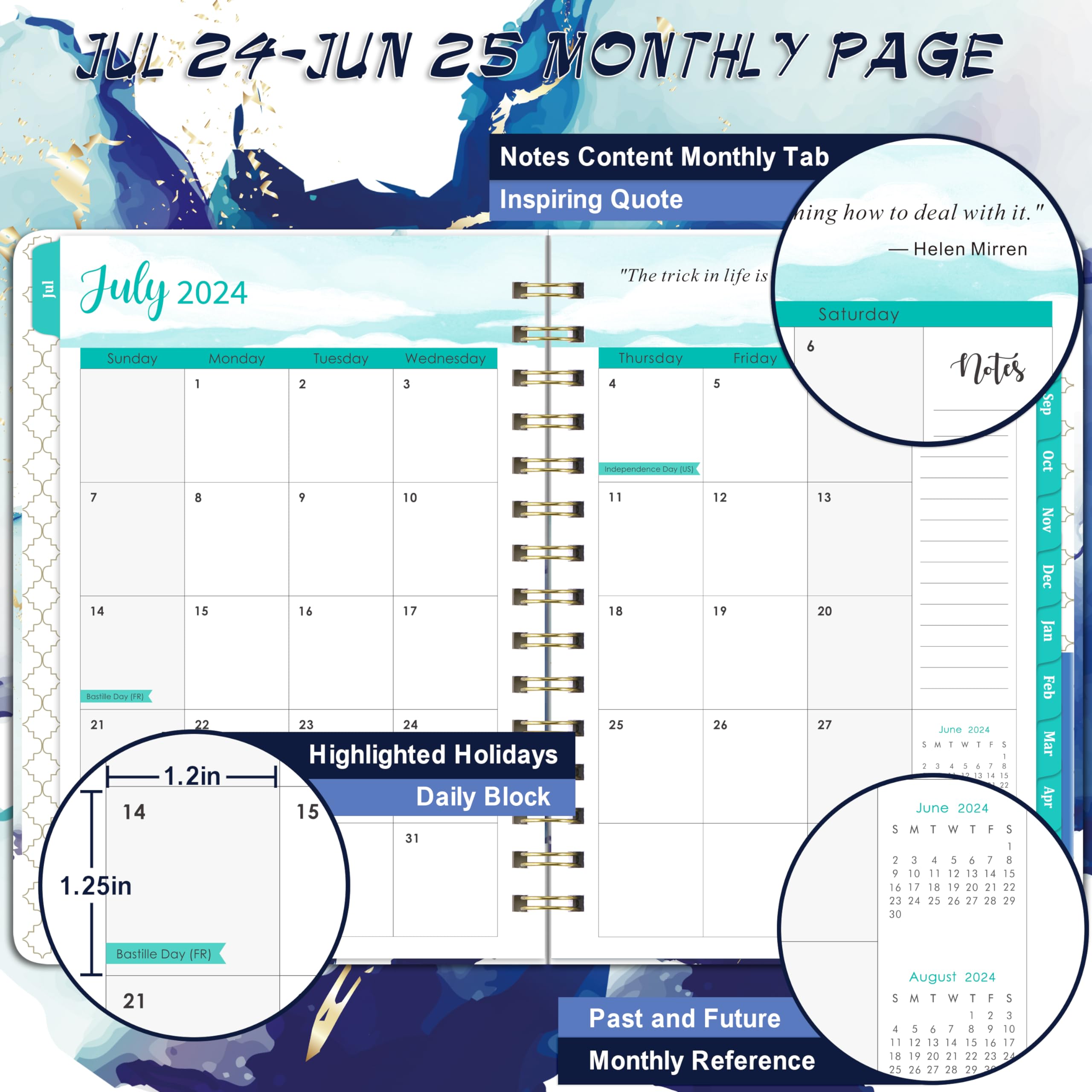 2024-2025 Planner - Academic Planner 2024-2025, Jul.2024 - Jun.2025, 6.3" x 8.4", Planner 2024-2025 Daily Weekly and Monthly, Perfect for Life Organizing - Indigo