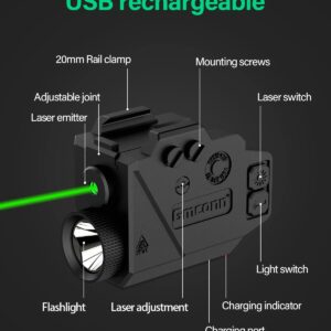 Gmconn Green Laser Light Combo, Tactical Pistol Light 800 Lumen LED Flashlight with Green Beam for Glock Taurus