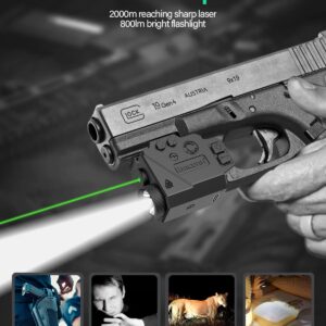 Gmconn Green Laser Light Combo, Tactical Pistol Light 800 Lumen LED Flashlight with Green Beam for Glock Taurus