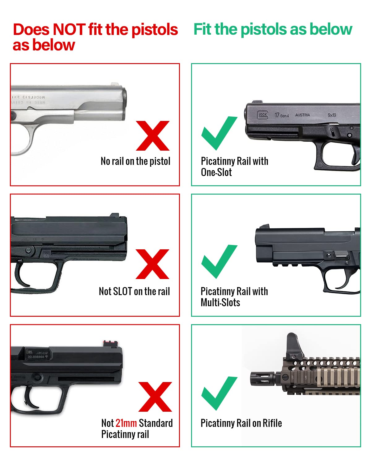 Gmconn Green Laser Light Combo, Tactical Pistol Light 800 Lumen LED Flashlight with Green Beam for Glock Taurus