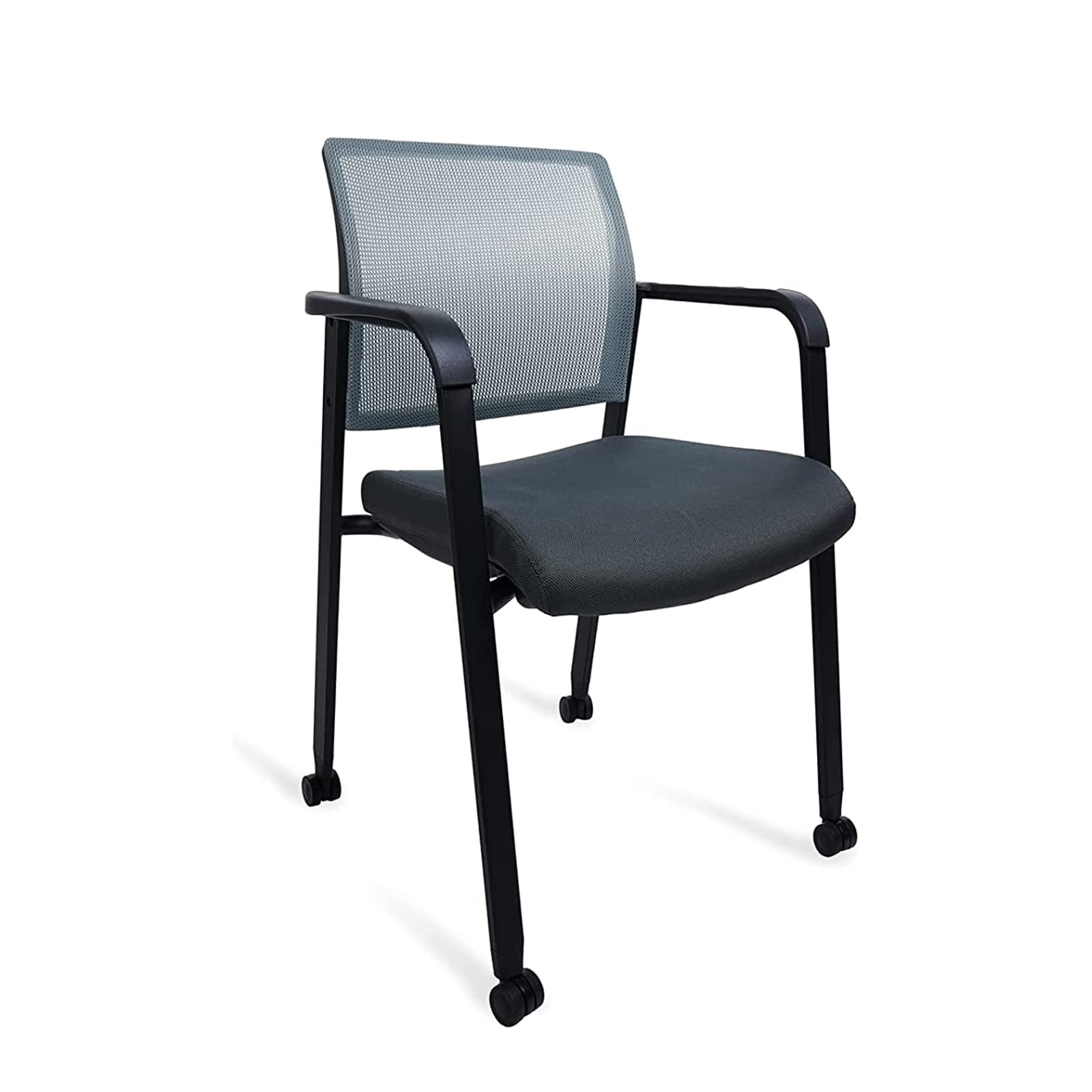 CLATINA Mesh Back Guest Reception Arm Chairs with Wheels, Waiting Room Chairs with Upholstered Fabric Seat and Ergonomic Lumbar Support for Office Conference School Church Grey