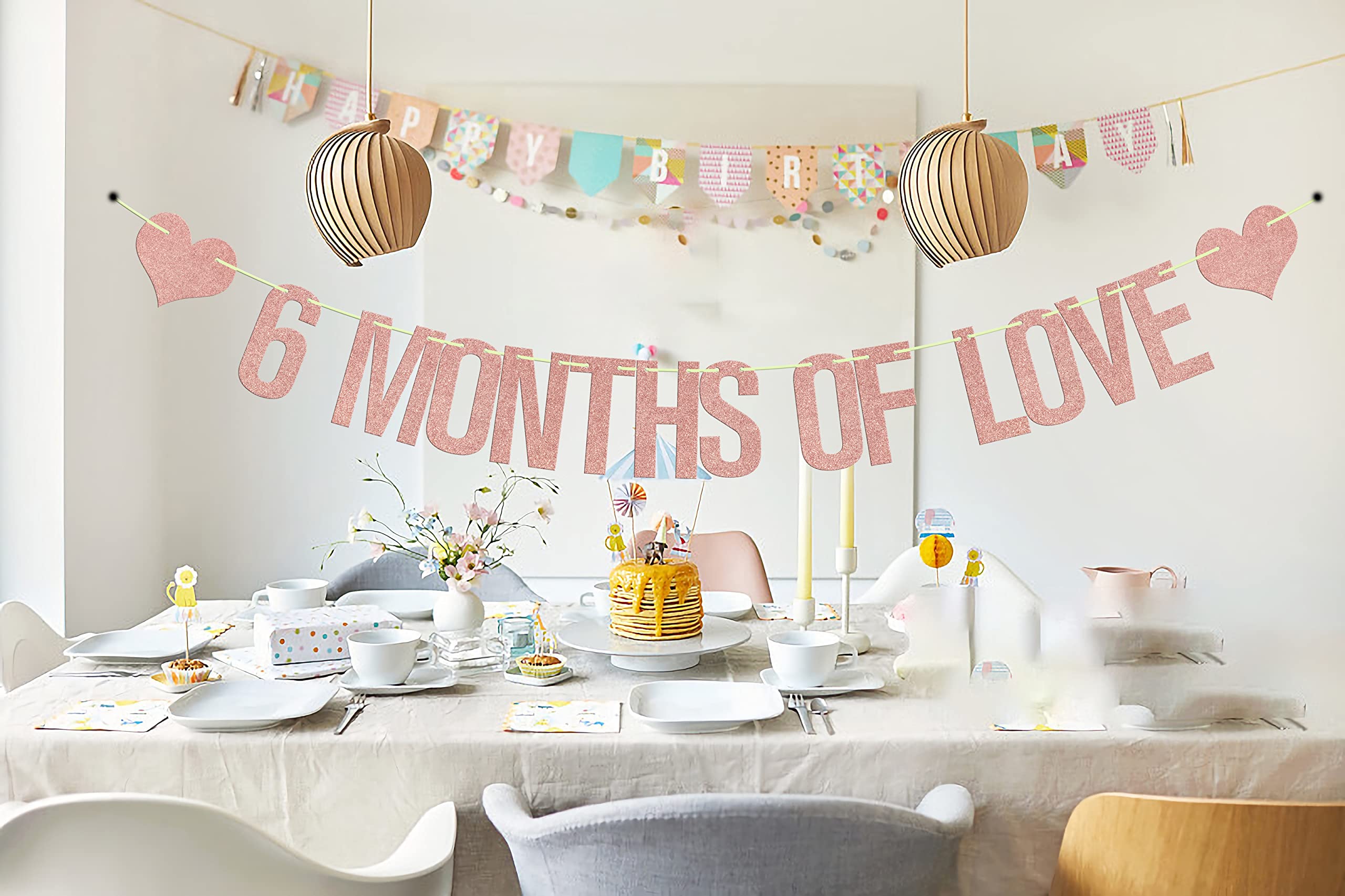 6 Months of Love Banner, Half Way to One Banner, Happy 6 Month, Half Birthday Decorations, 1/2 Birthday Baby Shower Party, First Birthday Party Supplies Rose Gold Glitter