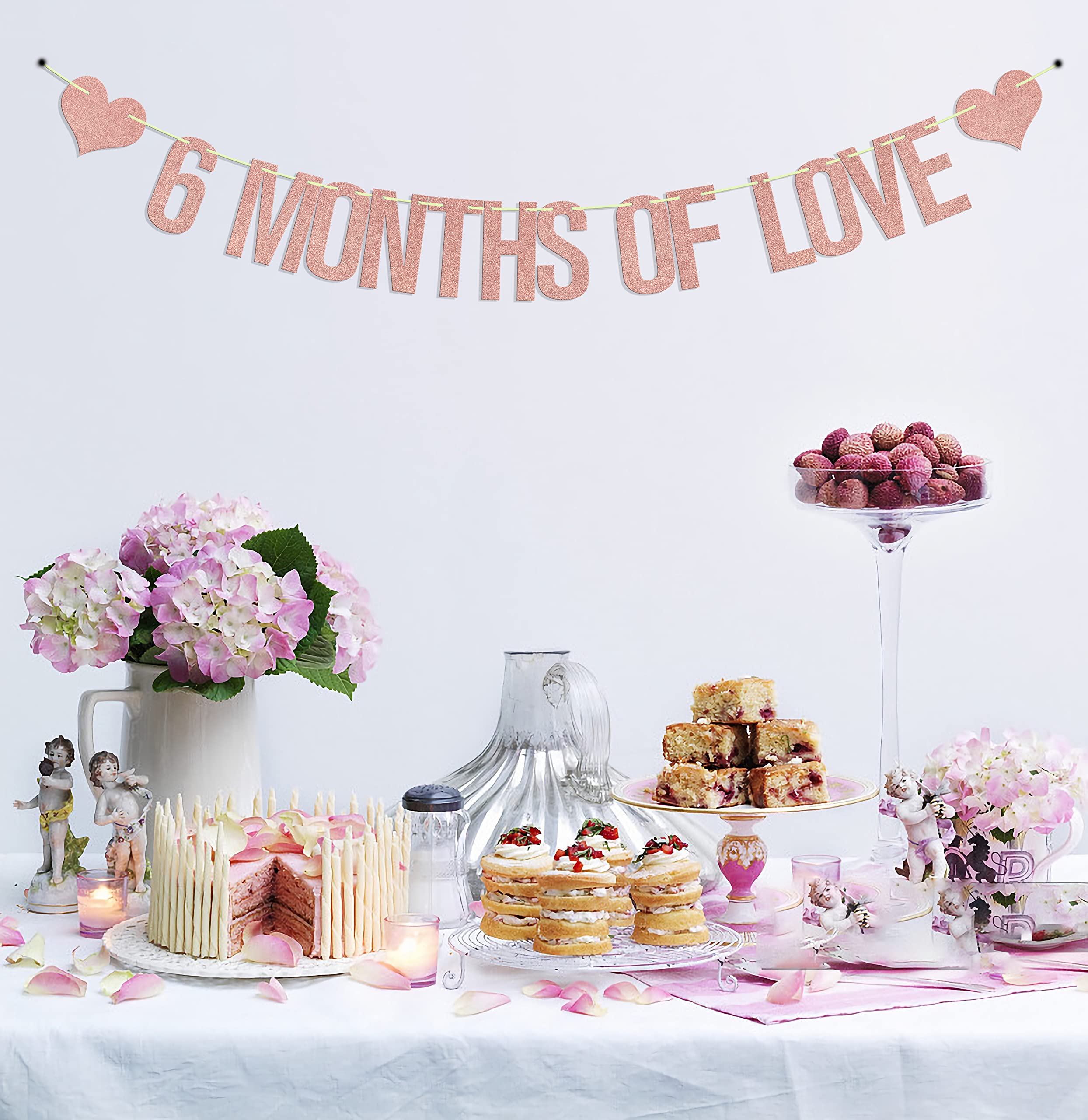 6 Months of Love Banner, Half Way to One Banner, Happy 6 Month, Half Birthday Decorations, 1/2 Birthday Baby Shower Party, First Birthday Party Supplies Rose Gold Glitter