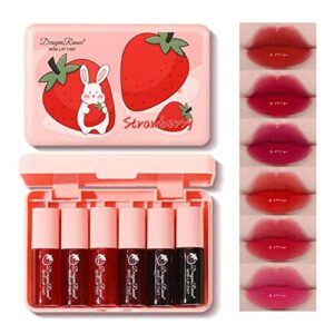 eakroo 6 colors lip tint stain mini liquid lipstick, korean lip gloss moisturizing natural, multi-use lip and cheek tint, non-stick cup, lightweight, high pigment, long-lasting, vivid color