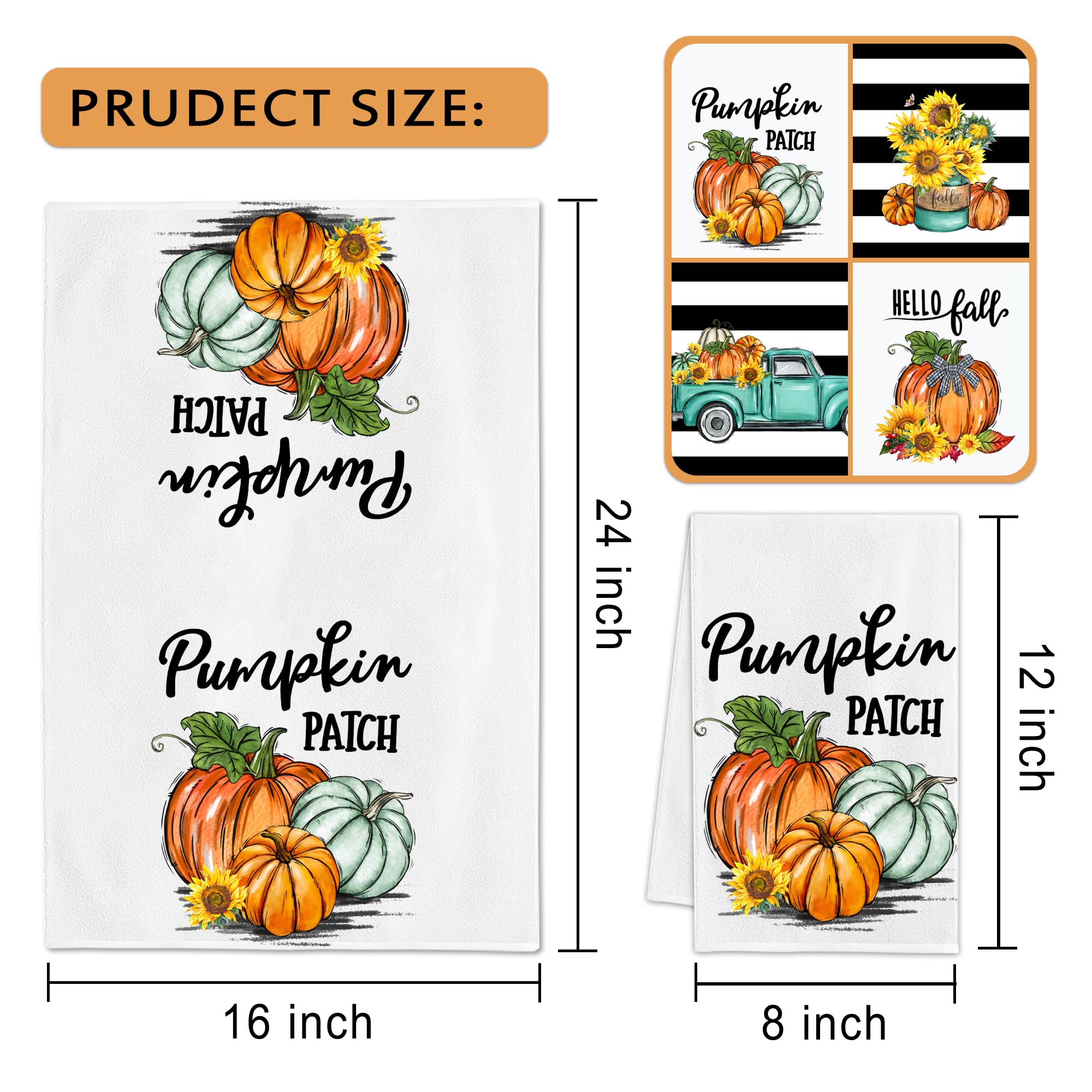 Hexagram Fall Kitchen Towels Set of 4-16x23.5 Inch Thanksgiving Decorative Hand Towels for Kitchen with Pumpkins