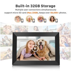 FANGOR 10.1 Inch WiFi Digital Picture Frame 1280x800 HD IPS Touch Screen, Electronic Smart Photo Frame with 32GB Storage, Auto-Rotate, Instantly Share Photos/Videos via Uhale App from Anywhere