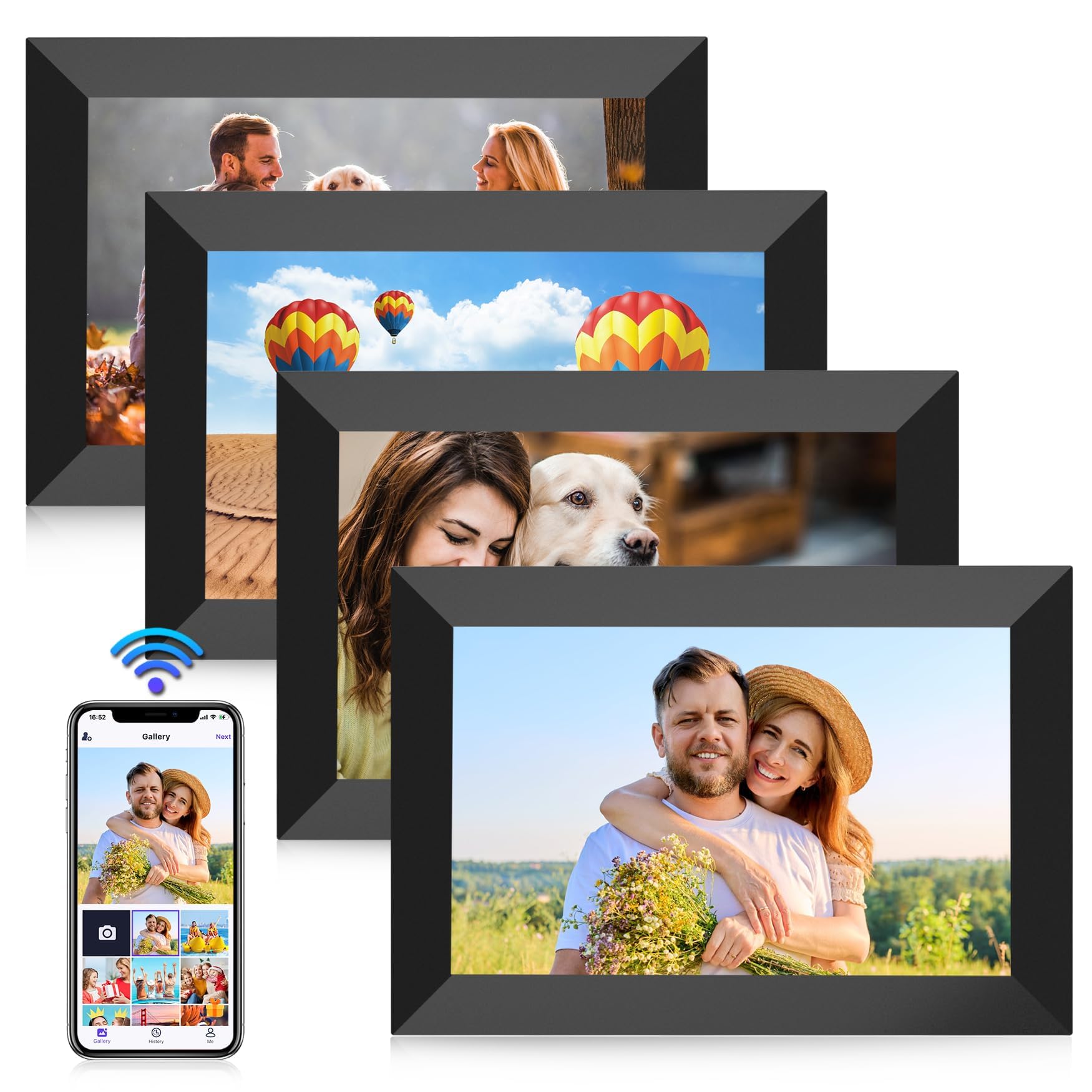 FANGOR 10.1 Inch WiFi Digital Picture Frame 1280x800 HD IPS Touch Screen, Electronic Smart Photo Frame with 32GB Storage, Auto-Rotate, Instantly Share Photos/Videos via Uhale App from Anywhere 4 Pack