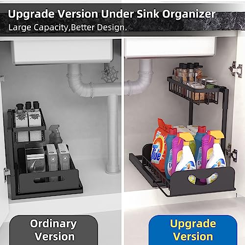 YEPATER Under Sink Organizer, Large Size 2 Tier Under Sink Organizers and Storage, Pull-Out Cabinet Organizer, Drawer Pantry Shelf for Kitchen, Living Room, Bathroom, Home