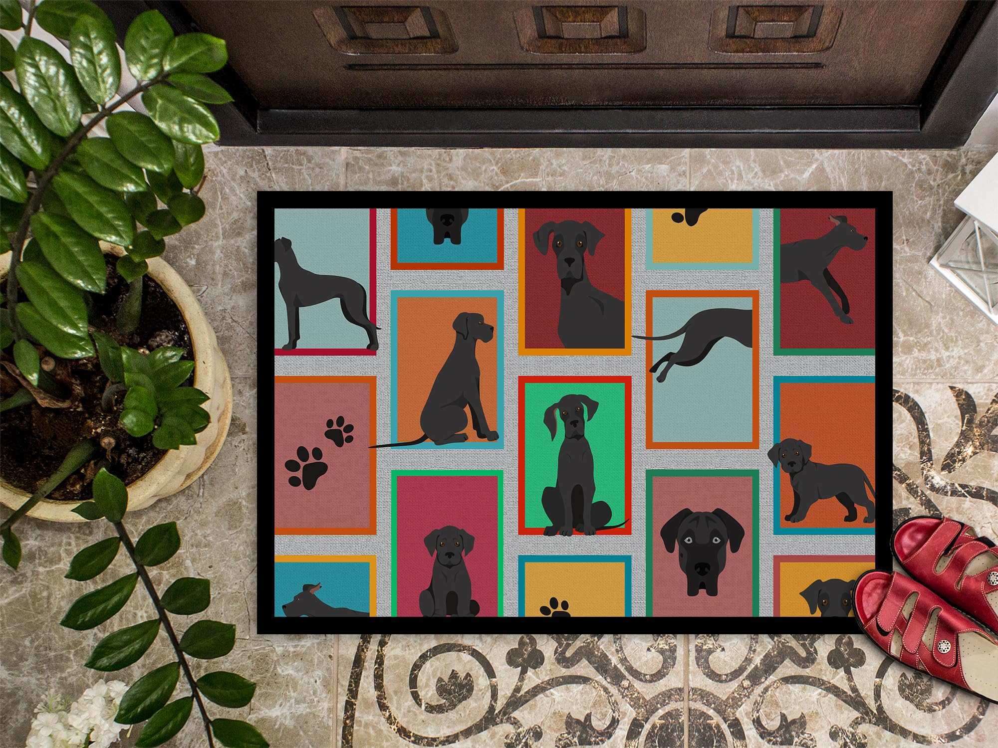 Caroline's Treasures MLM1156MAT Lots of Black Great Dane Doormat 18x27 Front Door Mat Indoor Outdoor Rugs for Entryway, Non Slip Washable Low Pile, 18H X 27W