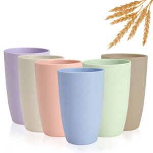 numkey 20 oz [set of 6] wheat straw cups plastic cups reusable unbreakable drinking cups dishwasher safe water glasses bpa free cup set for kitchen, camping, party (multicolor)