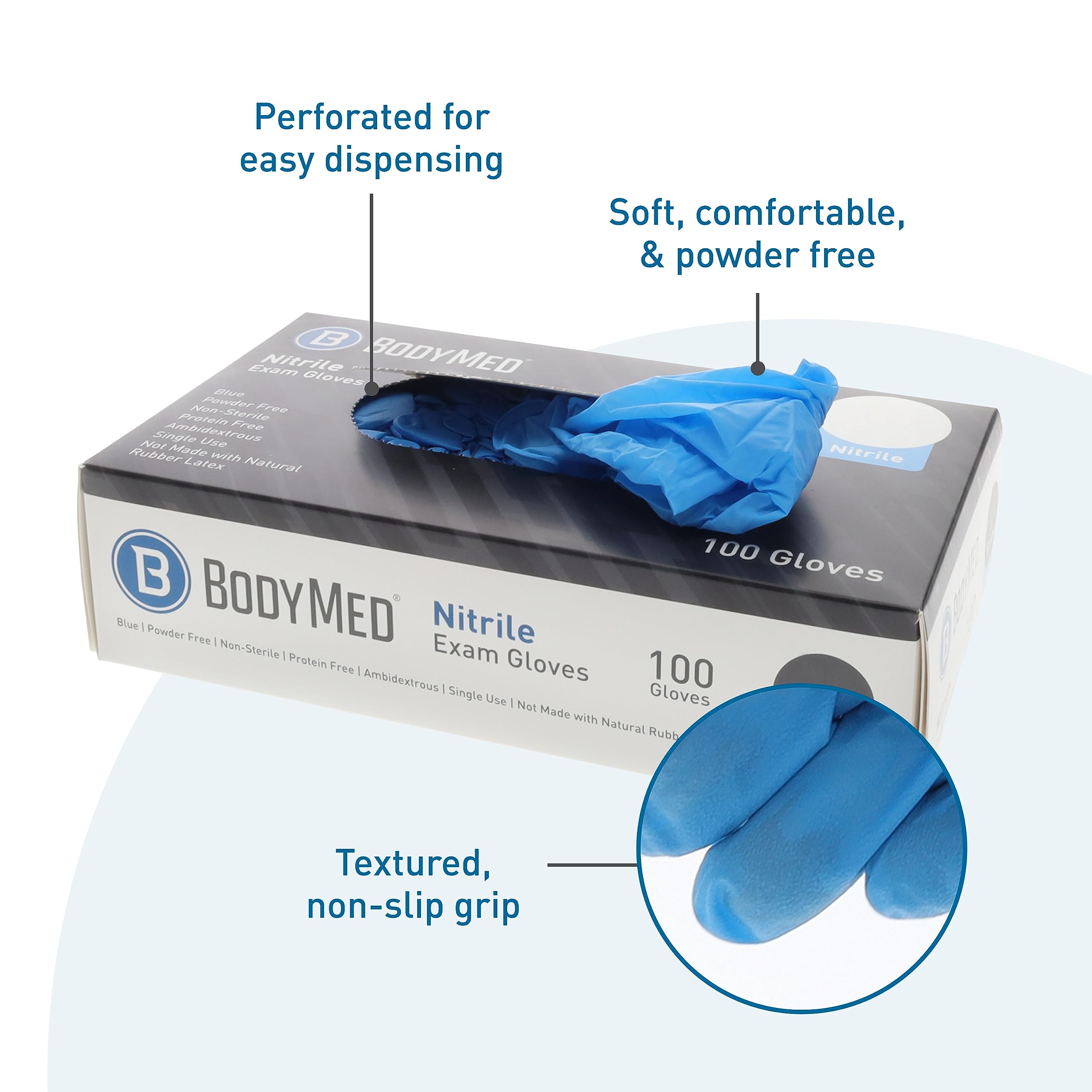 BodyMed Nitrile Gloves for Exam and Home Use, Large, 1,000 Count - Latex & Powder Free Disposable Gloves for Medical Use, Cooking, Cleaning & More