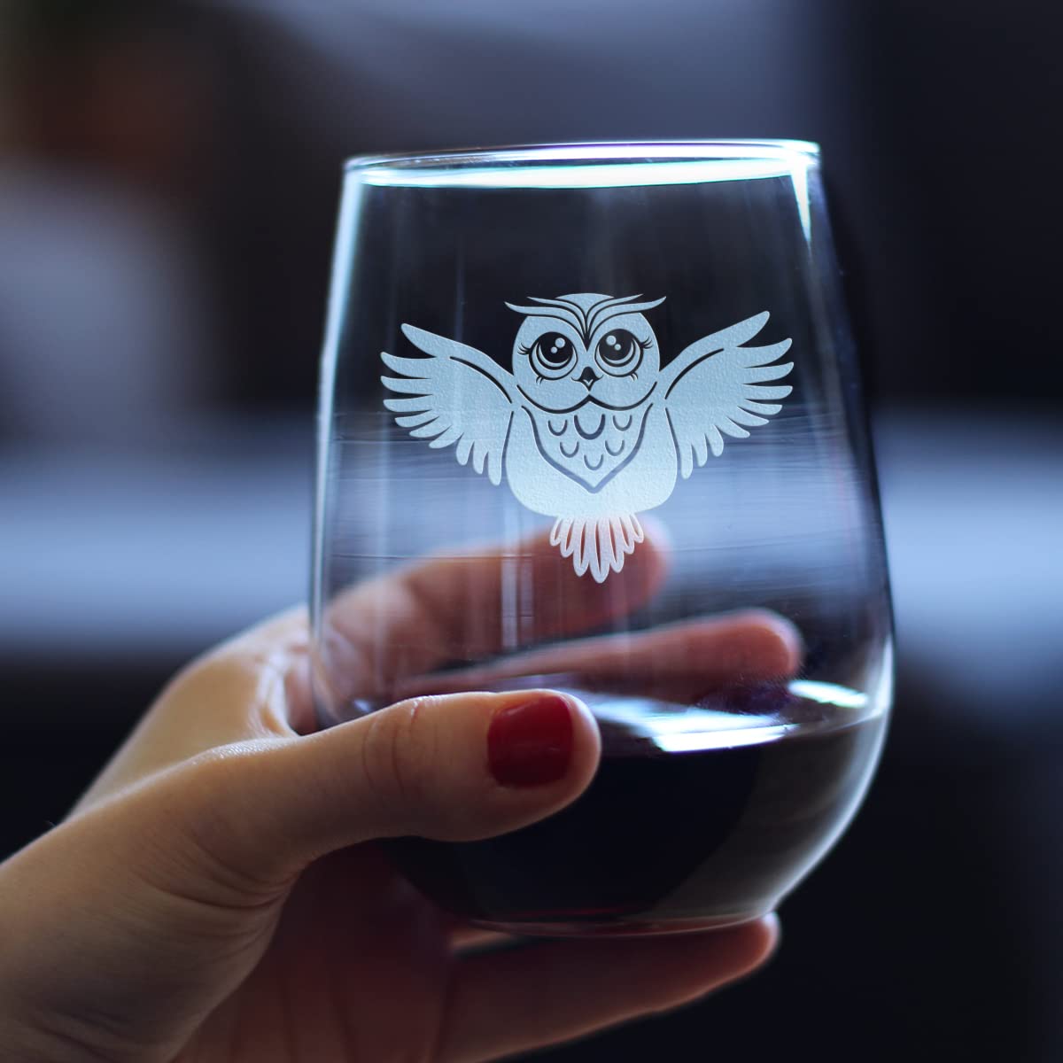 Cute Owl Stemless Wine Glass - Fun Owl Decor and Gifts for Women and Men - Large 17 Oz Glasses