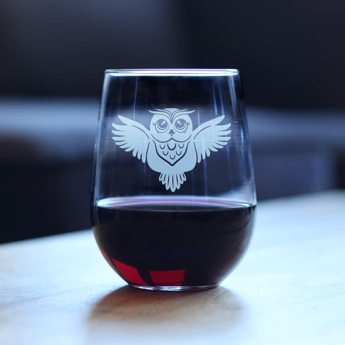 Cute Owl Stemless Wine Glass - Fun Owl Decor and Gifts for Women and Men - Large 17 Oz Glasses