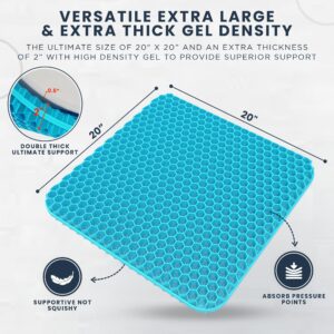 Zen Bloks XL Extra Thick Gel Seat Cushion for Pressure Relief, Tailbone, Sciatica, Coccyx, and Hip Pain Relief - Non-Slip for Wheelchairs, Office Chairs, Car Seat for Driving (20"x20"x2")