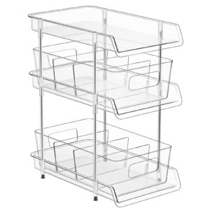 3 tier clear bathroom organizers, pull out organizers and storage, slide out acrylic drawer organizer with 6 dividers, multi-purpose bathroom organizer, under sink organizer, medicine cabniet bins