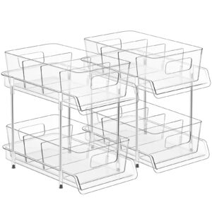 delapuwea 2 tier clear organizer with dividers, multi-purpose pull out cabinet organizer, bathroom vanity counter drawer organizers, under sink organizer, kitchen pantry cabinet medicine bins, 2 set