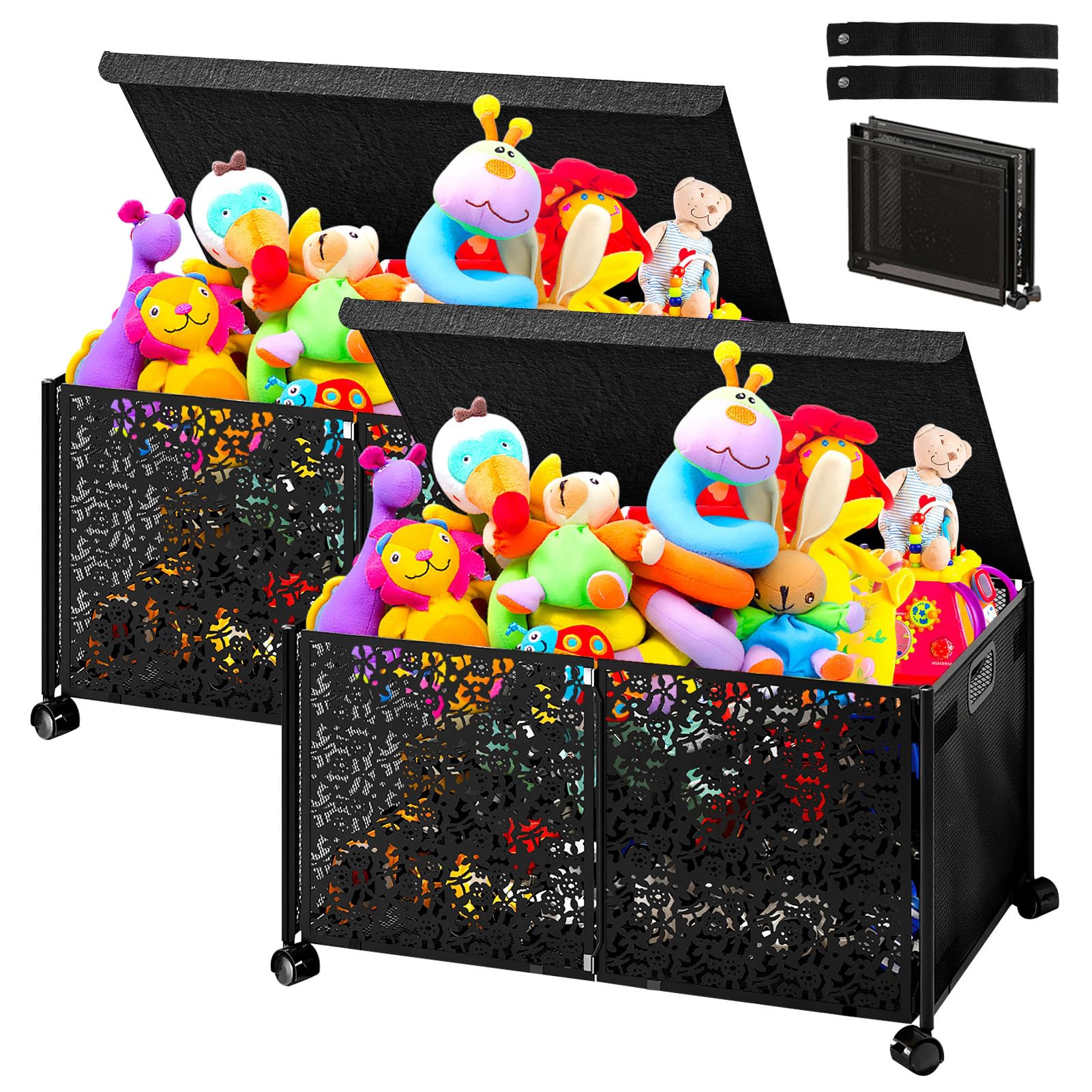 【Upgraded】Toy Box Storage with Wheels,70L Large Capacity Toy Storage Organizer,Multi-Function Storage Bins with Lids Made of Robust Metal,Foldable and Easy to Assemble,Toy Box for Girls Boys