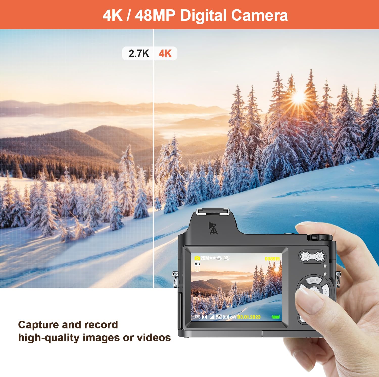 4K Digital Camera for Photography, 48MP Vlogging Camera for YouTube with 32GB SD Card, 3" LCD Screen, Anti-Shake,18X Digital Zoom,Compact Point and Shoot Digital Cameras for Travel