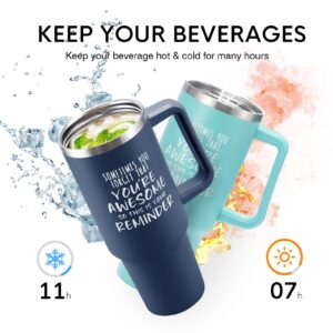 NOWWISH Inspirational Gifts for Men, Sometimes You Forget You're Awesome 40 oz Tumbler with Handle and Straw, Birthday Gifts for Him Husband Dad and Boyfriend - Navy Blue