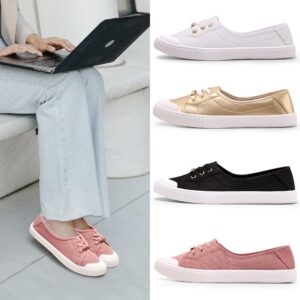 Harvest Land Womens Canvas Low Top Sneakers Slip on Shoes for Women Fashion Walking Sneakers Pink8.5