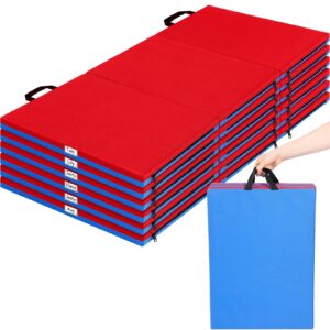 nuanchu 6 pack 3 fold daycare nap mats preschool toddler sleeping nap mats portable rest nap mat folding nap floor mats with name tag for classroom furniture kindergarten daycare (red, blue)