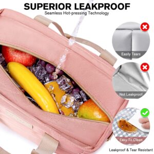 Fresh-flash Women's Large Insulated Lunch Bag, Pink, Reusable, Leakproof, Thermal, 13.8"L x 11.8"H x 6.5"W