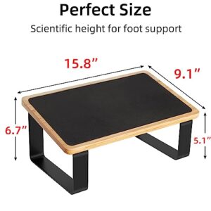 Foot Rest for Under Desk at Work, New Upgrade Wooden with Metal Ergonomic Foot Stools with Non-Slip Rubber Stepping Surface, Office Footstools Under Desk Pressure Relief, Matte Black Thicken Footrest