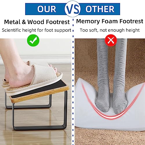 Foot Rest for Under Desk at Work, New Upgrade Wooden with Metal Ergonomic Foot Stools with Non-Slip Rubber Stepping Surface, Office Footstools Under Desk Pressure Relief, Matte Black Thicken Footrest