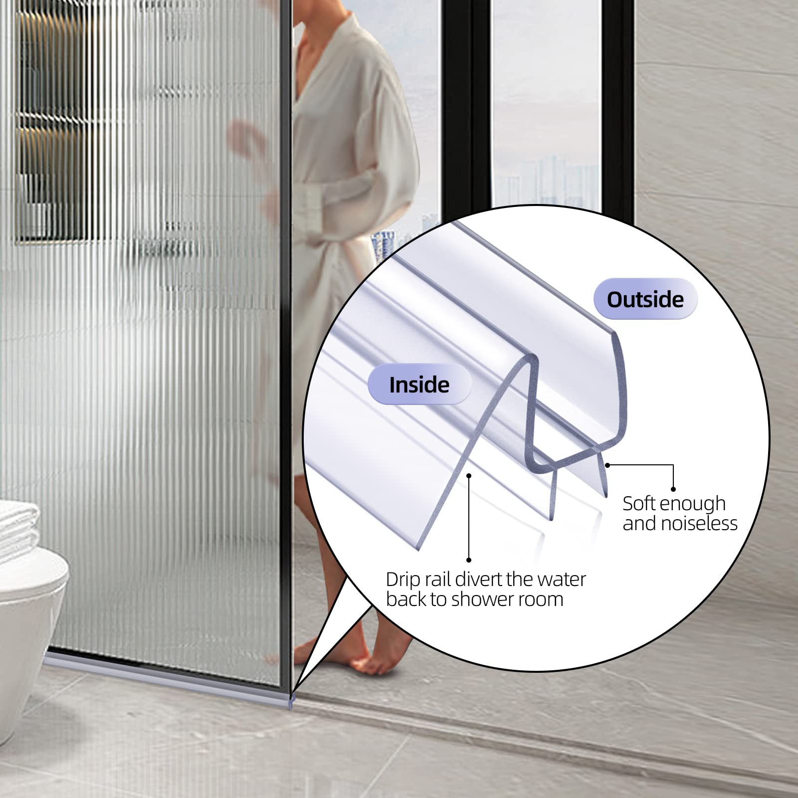 Shower Door Bottom Seal POZIA-36 Long,1/4"(6mm) Thick Frameless Glass Shower Door Seal Strip Clear Polycarbonate Durable Stop Shower Leaks and Create a Water Barrier Ultra Clear