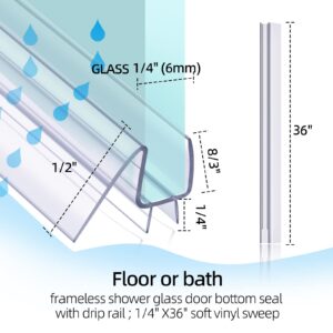 Shower Door Bottom Seal POZIA-36 Long,1/4"(6mm) Thick Frameless Glass Shower Door Seal Strip Clear Polycarbonate Durable Stop Shower Leaks and Create a Water Barrier Ultra Clear