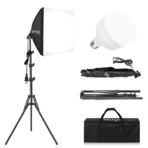 softbox lighting kit, skytex 16x16in soft box | 135w 5500k e27 led bulb, continuous photography lighting kit photo studio lights equipment for camera shooting, video recording